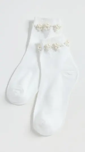 STEMS Pearl Embellished Crew Socks - Ivory