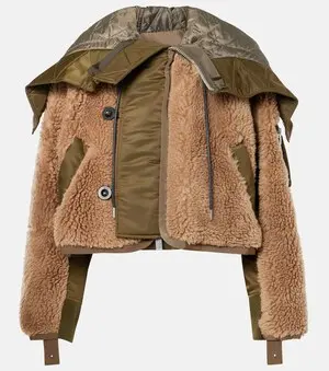 Sacai Twill-trimmed Faux Fur Jacket - Beige