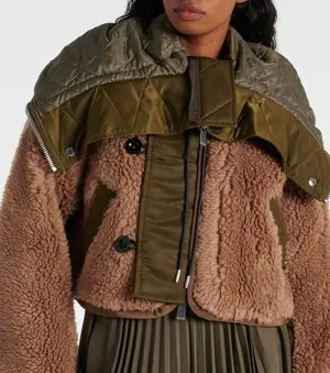 Sacai Twill-trimmed Faux Fur Jacket
