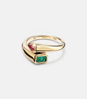 Shay Jewelry Bypass 18kt Ring With Emerald And Sapphire - Gold