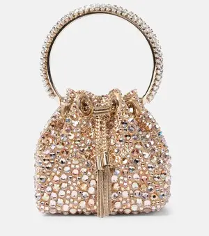 JIMMY CHOO Bon Bon Micro Embellished Bucket Bag - Gold