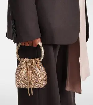 JIMMY CHOO Bon Bon Micro Embellished Bucket Bag - Gold