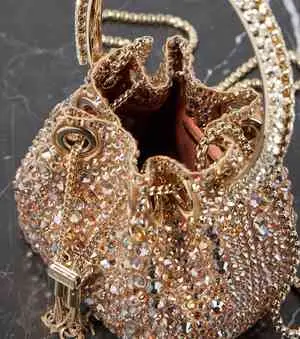 JIMMY CHOO Bon Bon Micro Embellished Bucket Bag - Gold
