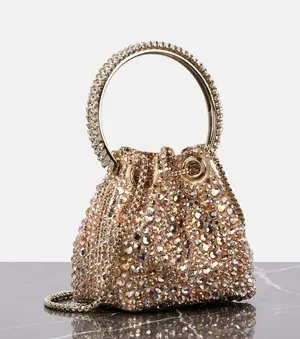 JIMMY CHOO Bon Bon Micro Embellished Bucket Bag - Gold