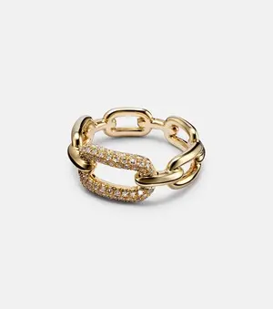 Shay Jewelry Cable Link 18kt Ring With Diamonds - Gold