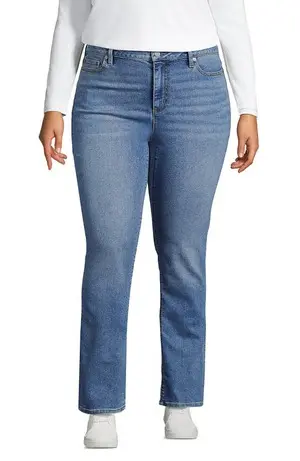 LANDS' END Lands' End Mid-Rise Straight-Leg Jeans Beau Blue