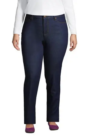 LANDS' END Lands' End Mid-Rise Straight-Leg Jeans River Rinse