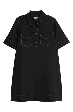 GANNI Topstitch Detail Crepe Swing Minidress