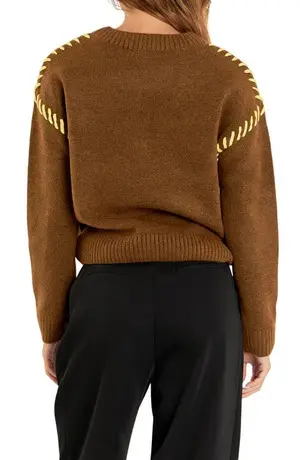 English Factory Whipstitch Pullover Sweater - Camel/ Yellow