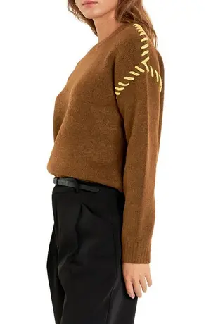 English Factory Whipstitch Pullover Sweater - Camel/ Yellow