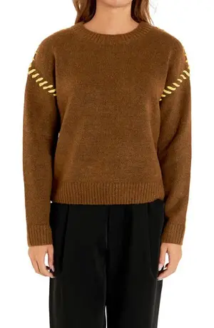English Factory Whipstitch Pullover Sweater - Camel/ Yellow