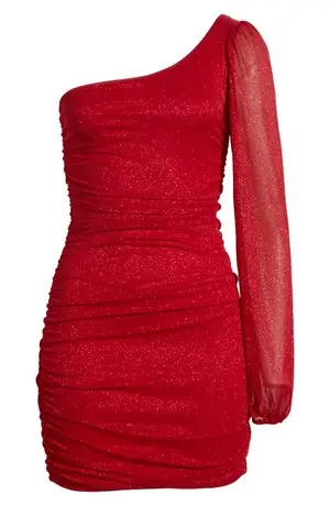 JUMP APPAREL One-shoulder Metallic Mini Dress - Red