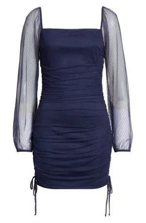 JUMP APPAREL Long Sleeve Ruched Minidress - Navy