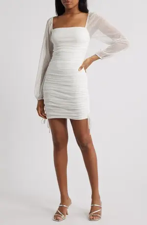 JUMP APPAREL Long Sleeve Ruched Minidress - White