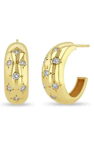 Zoe Chicco Aura Diamond Hoop Earrings - 14k Yellow Gold