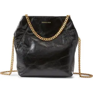 Veronica Beard Small Slouch Metallic Leather Shoulder Bag - Black