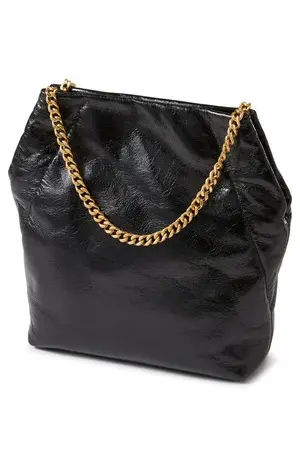 Veronica Beard Small Slouch Metallic Leather Shoulder Bag - Black