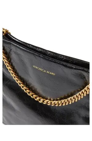 Veronica Beard Small Slouch Metallic Leather Shoulder Bag - Black