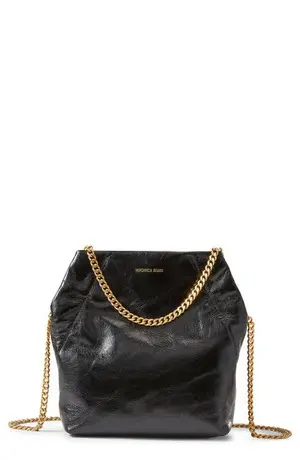 Veronica Beard Small Slouch Metallic Leather Shoulder Bag - Black