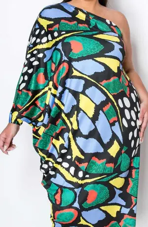 L I V D Charm One-shoulder Printed Midi Dress