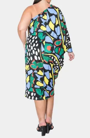 L I V D Charm One-shoulder Printed Midi Dress - Turquoise/aqua