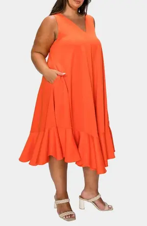 L I V D Simone Pocket Stretch Sleeveless A-line Dress - Orange