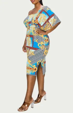 L I V D Sofia Mixed Print One-shoulder Body-con Dress