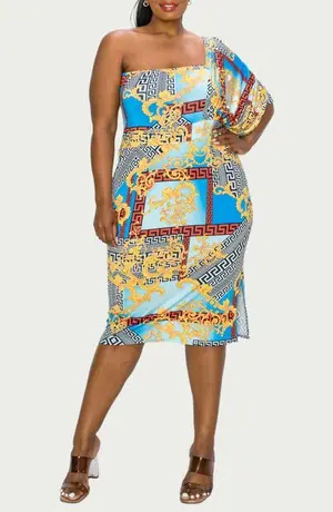 L I V D Sofia Mixed Print One-shoulder Body-con Dress