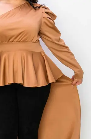 L I V D Nicolette One-shoulder Peplum Top - Camel