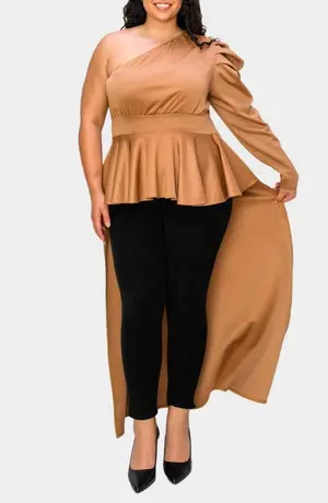 L I V D Nicolette One-shoulder Peplum Top - Camel
