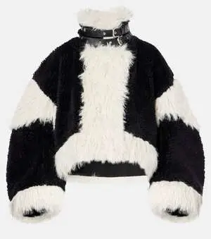 Sacai Oversized Faux Fur-trimmed Wool Jacket - Black
