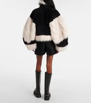 Sacai Oversized Faux Fur-trimmed Wool Jacket