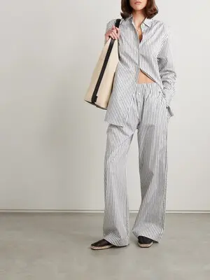 Eterne Striped Cotton-poplin Wide-leg Pants