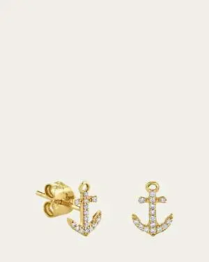 SYDNEY EVAN 14k Yellow Diamond Tiny Anchor Stud Earrings