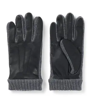BOSS Leather Gloves With Wool Trim - Black