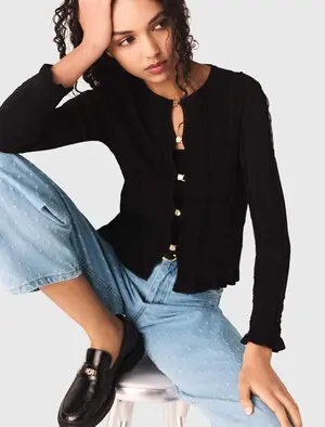 Maje 2-in-1 Striped Openwork Knit Cardigan And Camisole Set - Black