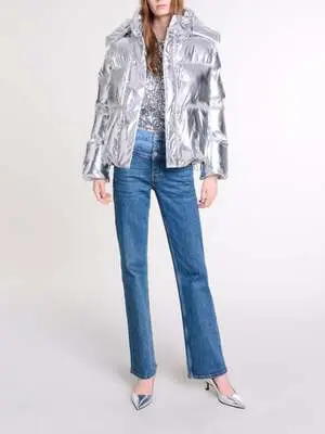 Maje Hooded Puffer Jacket - Silver