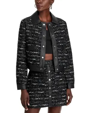 Aqua Faux Leather Trimmed Bomber Jacket