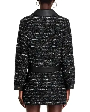 Aqua Faux Leather Trimmed Bomber Jacket