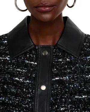 Aqua Faux Leather Trimmed Bomber Jacket