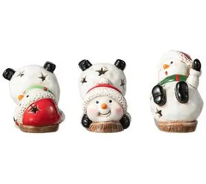 GLITZHOME Led Lighted Ceramic Tumbling Snowmen Able Decor S/3