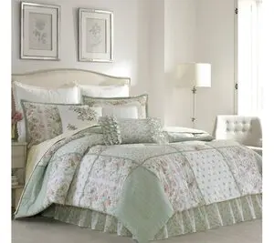 Laura Ashley Harper Bright Green Queen Comforte Set - One-color