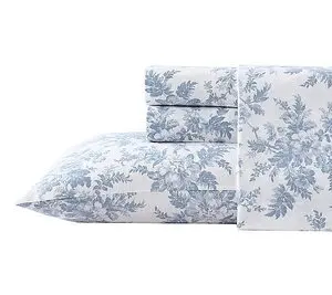 Laura Ashley Vanessa Blue King Flannel Sheet Set - One-color