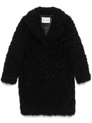 STAND STUDIO Camille Faux Shearling Coat - Black