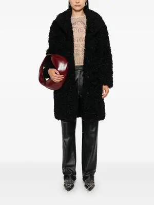 STAND STUDIO Camille Faux Shearling Coat - Black