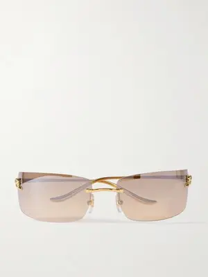 CARTIER Panthère De Rectangle-frame Rimless Sunglasses - Gold