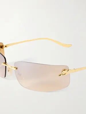 Cartier Panthère De Rectangle-frame Rimless Sunglasses - Gold