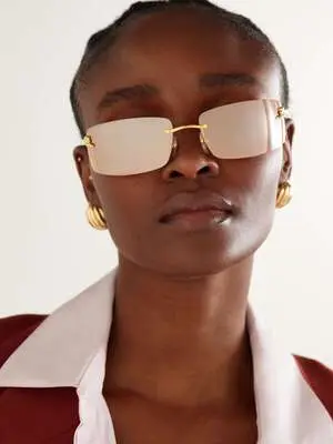 Cartier Panthère De Rectangle-frame Rimless Sunglasses - Gold