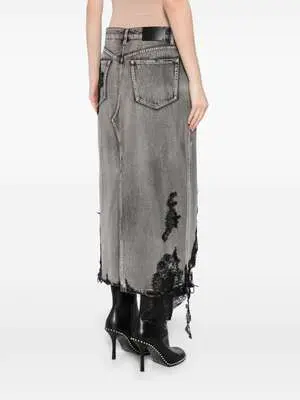 JNBY Lace Patchwork Denim Maxi Skirt