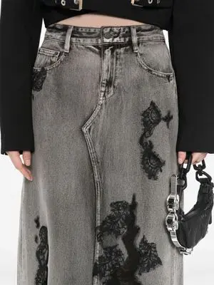 JNBY Lace Patchwork Denim Maxi Skirt